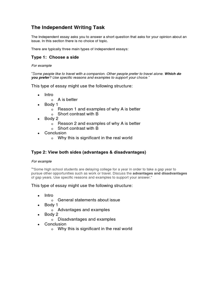 The Independent Writing Task | PDF | Essays | Opinion