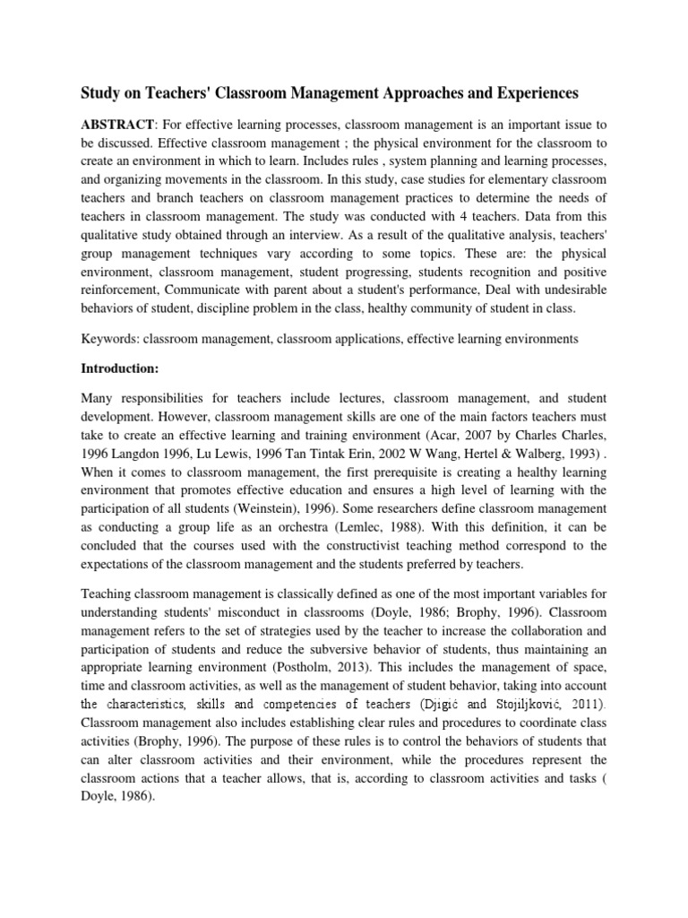 Teachers' Classroom Management Strategies | PDF | Classroom Management ...
