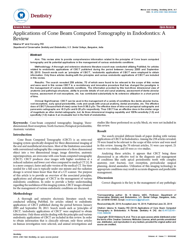 Applications of Cone Beam Computed Tomography in Endodontics A Review ...