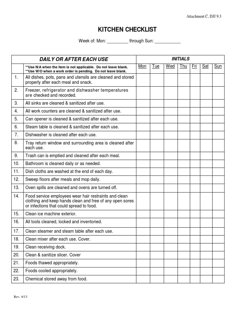 Free PDF Format Kitchen Cleaning Schedule Template PDF | PDF ...