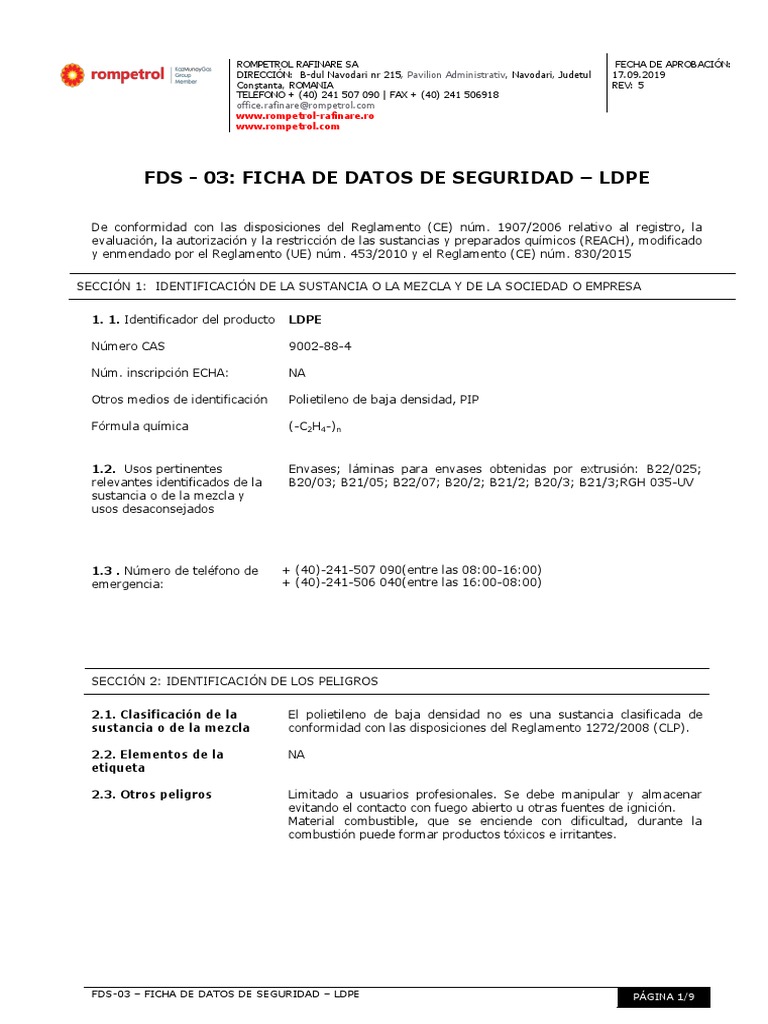 Ficha Tecnica Ldpe | PDF | Agua | Combustión