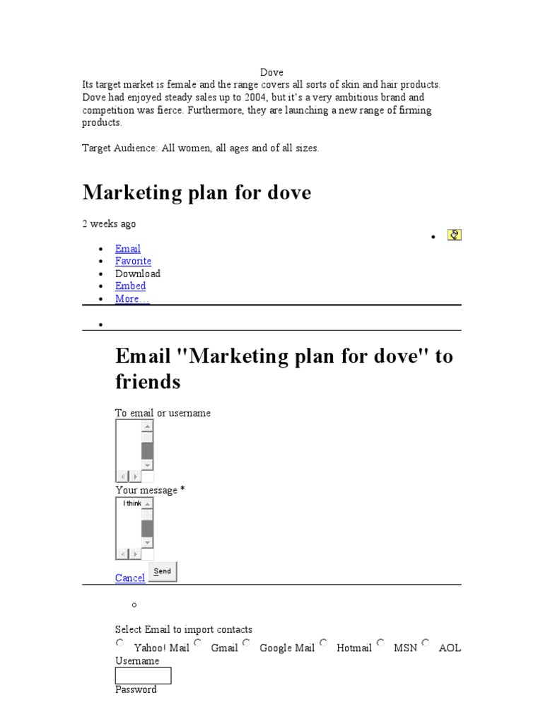 Marketing Plan For Dove: Email Favorite Embed More | PDF | Soap | Brand
