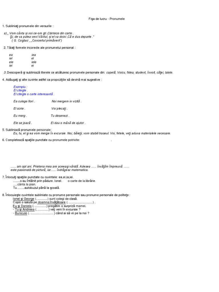 Pronumele Fisa de Lucru Exercitii | PDF