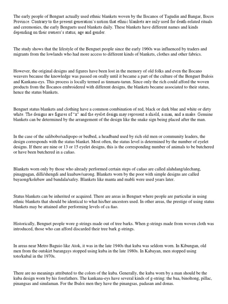 The Early People of Benguet Actually Used Ethnic Blankets Woven by The ...