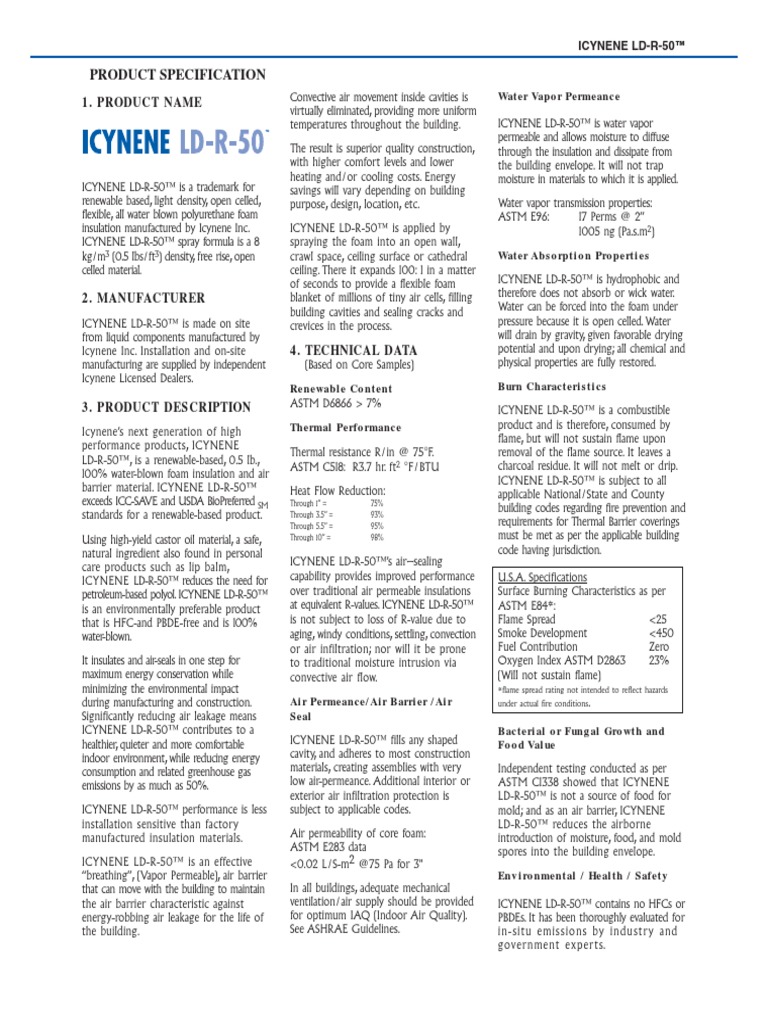 Icynene LDR 50 SpecSheet 2008 REV2 | PDF | Building Insulation | Foam