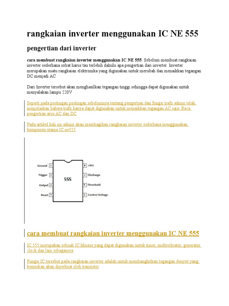 Rangkaian Inverter Menggunakan IC NE 555 | PDF