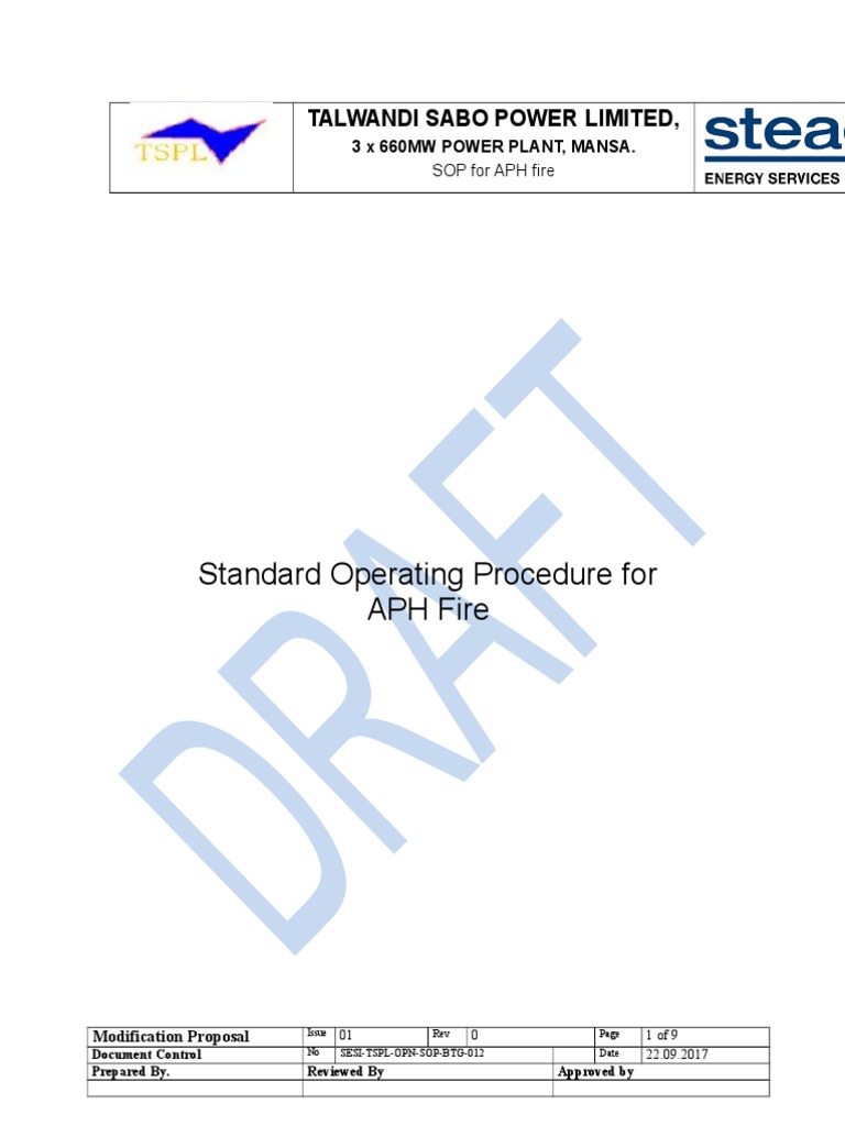 SESI-TSPL-OPN-SOP-BTG-012 (APH Fire) | PDF | Fuel Oil | Boiler