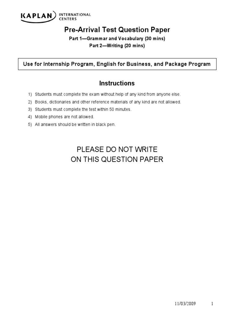 KIC Pre-Arrival+Test+questions | PDF | Question