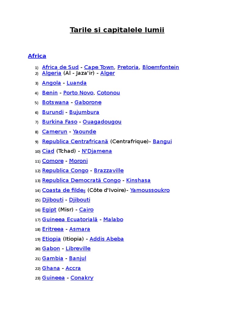 Tarile Si Capitalele Lumii | PDF