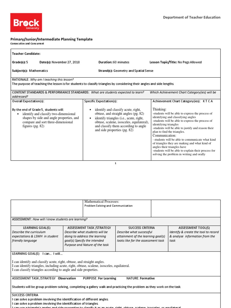 POD 3 Part Lesson Plan, Math Grade 5, Geometry and Spatial Sense | PDF ...