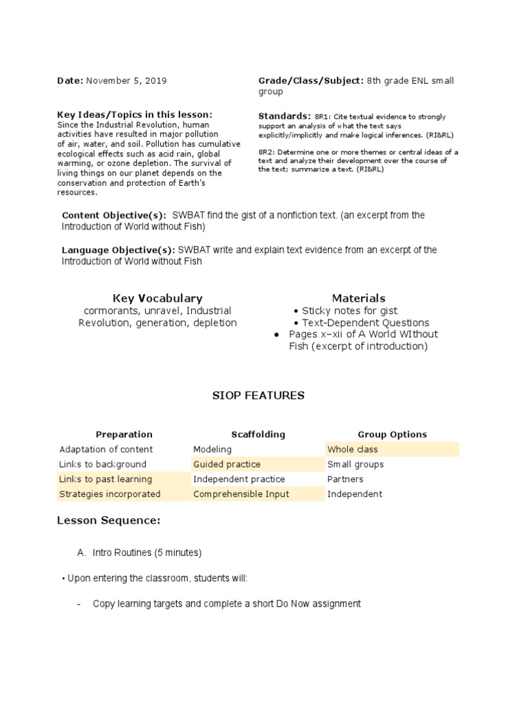 World Without Fish Lesson 1 | PDF | Earth | Vocabulary