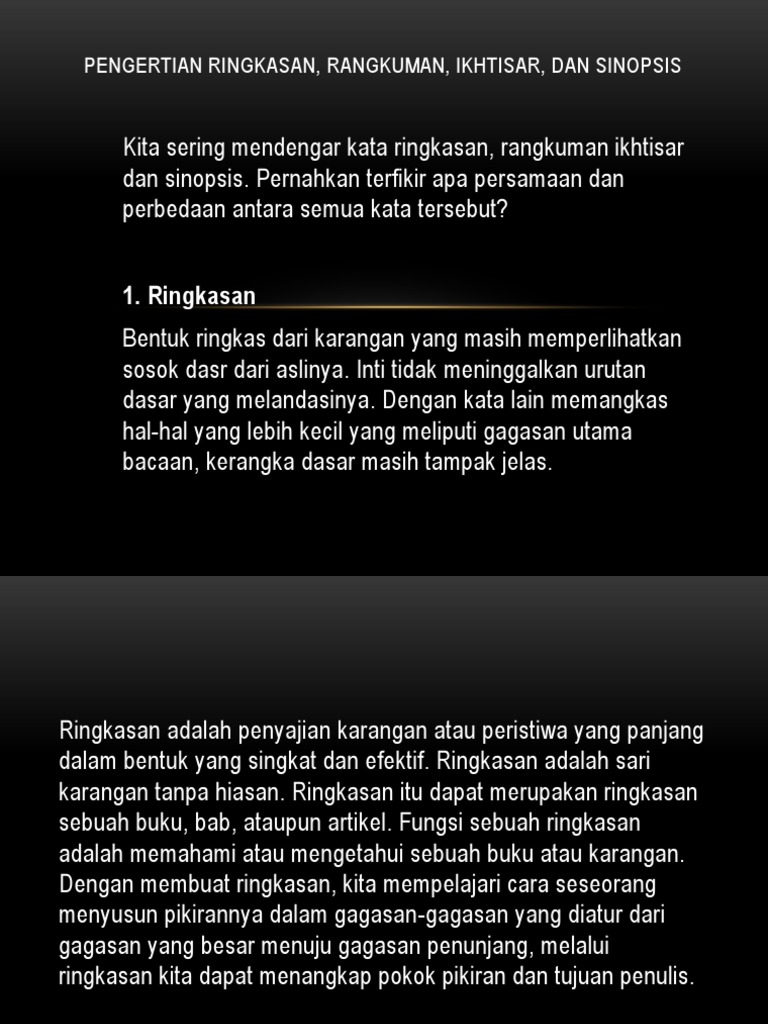 Pengertian Ringkasan, Rangkuman, Ikhtisar, Dan | PDF