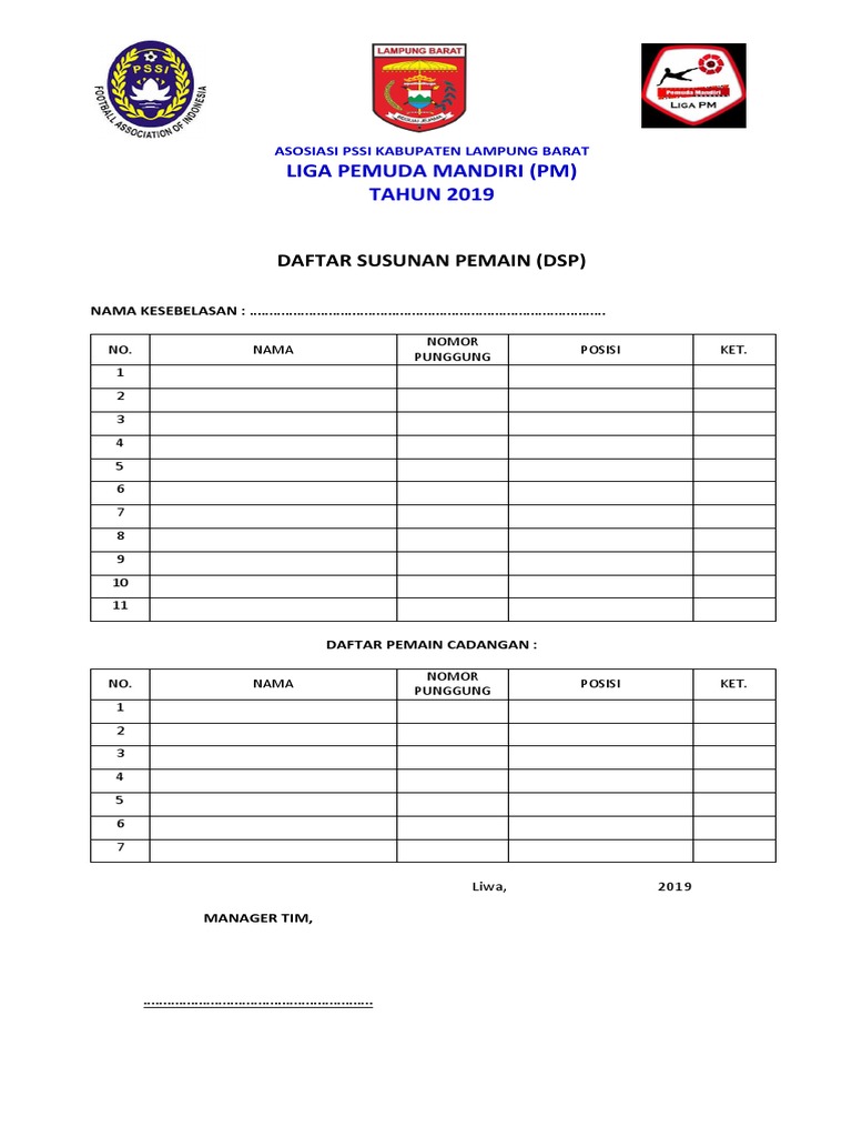 Daftar Susunan Pemain Liga PM 2019 | PDF | Olahraga & Rekreasi