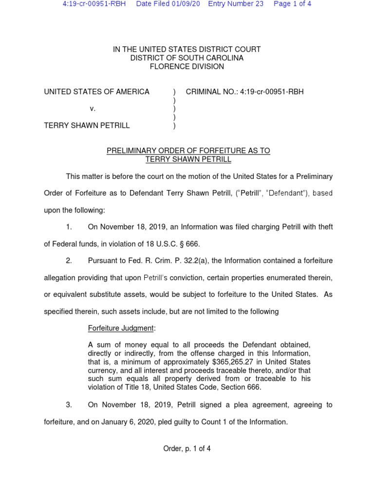 Preliminary Forfeiture Order | PDF | Asset Forfeiture | Plea