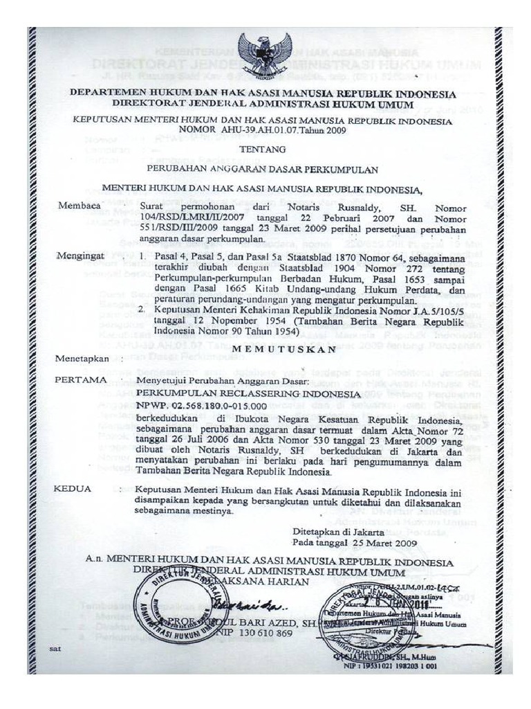 SK Menkum Dan HAM No AHU 39 AH0107 | PDF