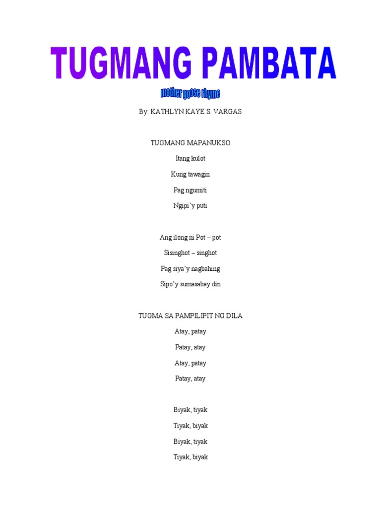 TUGMANG PAMBATA Ni Kathlyn Kaye S. Vargas | PDF