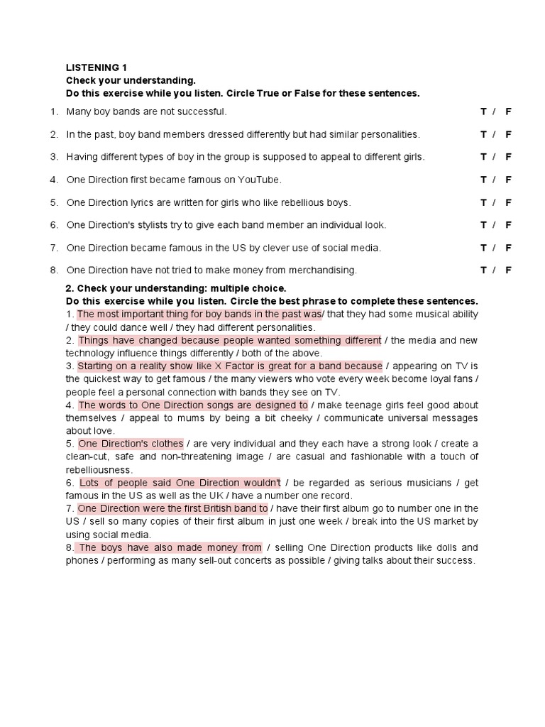 Listening 1 Practice | PDF | One Direction | Mass Media
