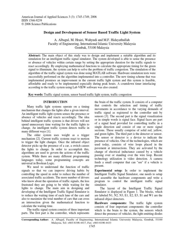 Design and Development of Sensor Based Traffic Light System | PDF ...