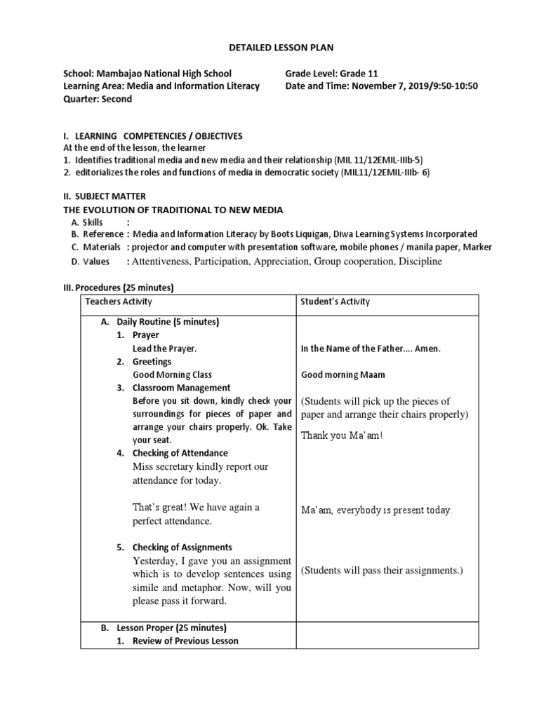 Media Literacy Lesson Plan for Grade 11 | PDF | New Media | Mass Media