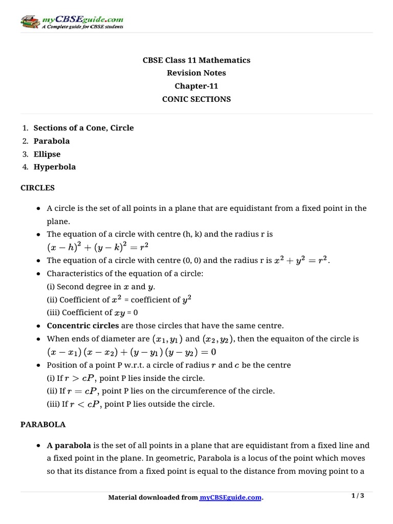 11 Maths Notes 11 Conic Sections | PDF | Ellipse | Perpendicular