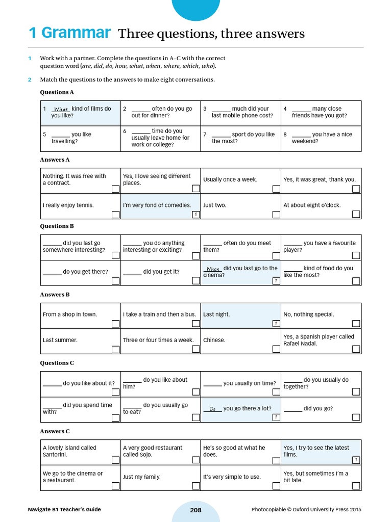 Navigate B1. Grammar Worksheet. | PDF