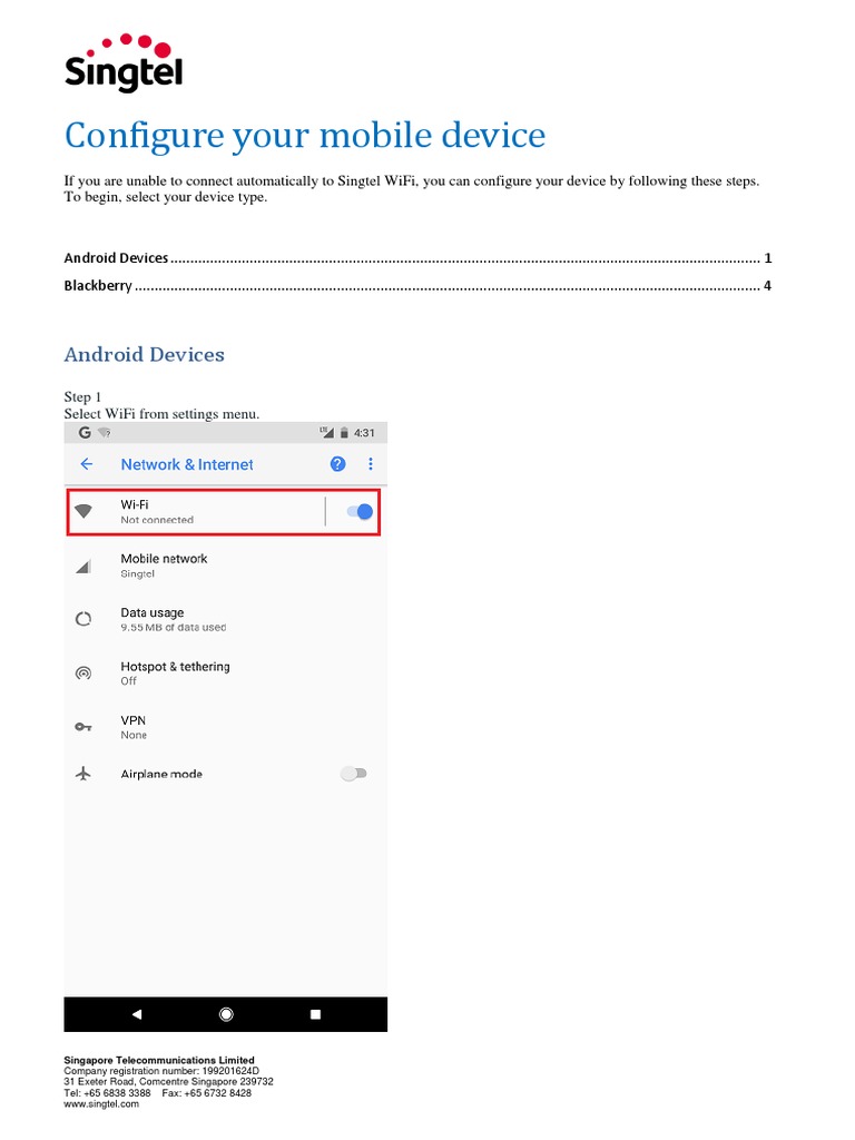 Singtel WiFi For Mobile - Device Configuration PDF | PDF