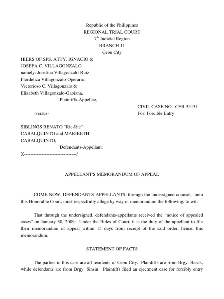 Memorandum of Appeal | PDF | Lawsuit | Complaint