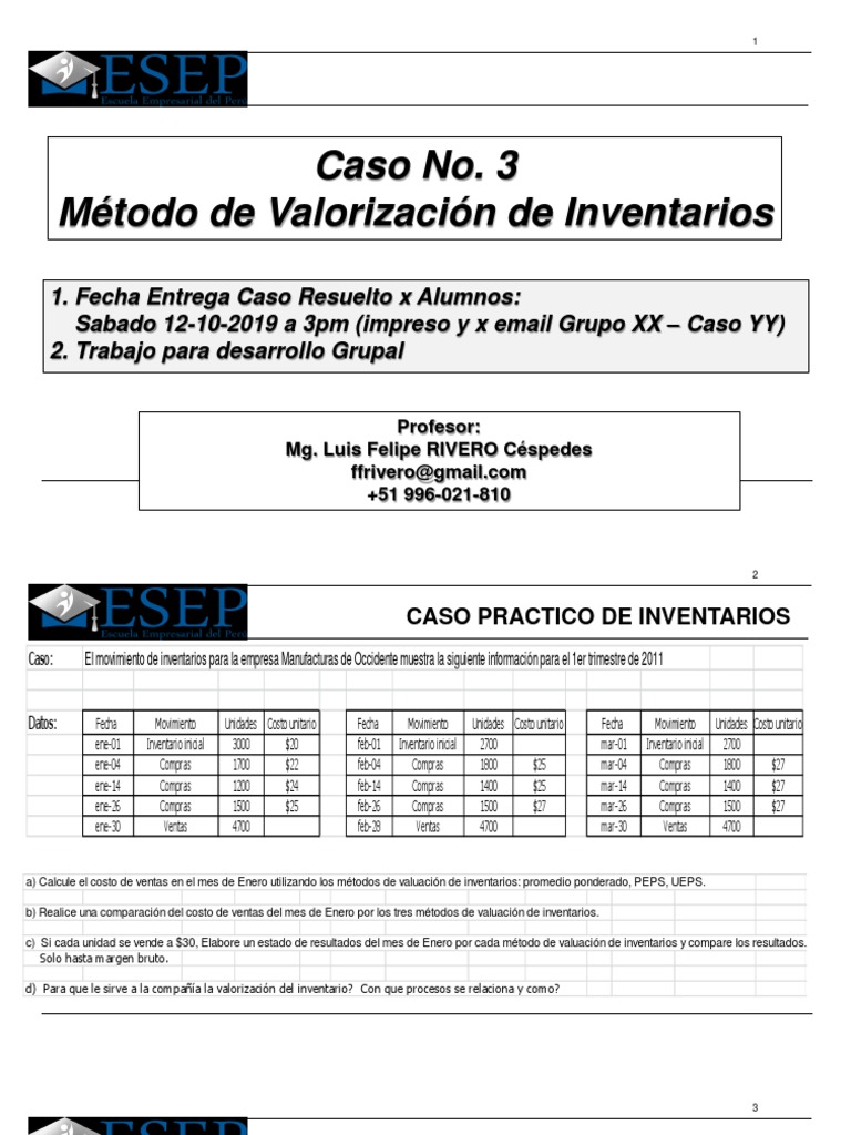 Caso 3 Método Valorizar Inventarios al 280919 | PDF | Valoración empresarial | Inventario