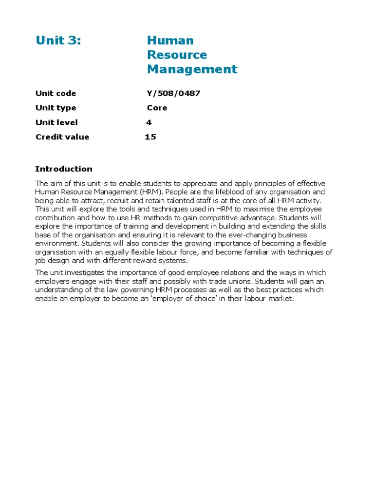 BTEC HND Spec Unit 3 | PDF | Human Resource Management | Recruitment