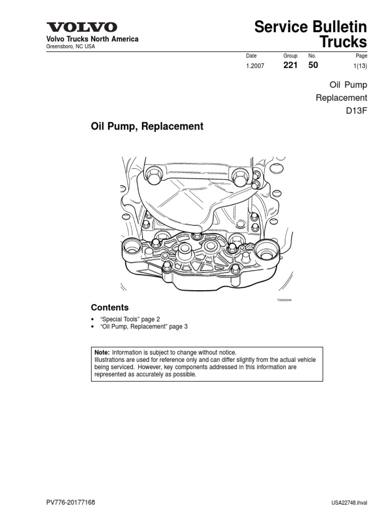 Volvo D13 Oil Pump Replacement Guide | PDF | Motor Oil | Pipe (Fluid ...