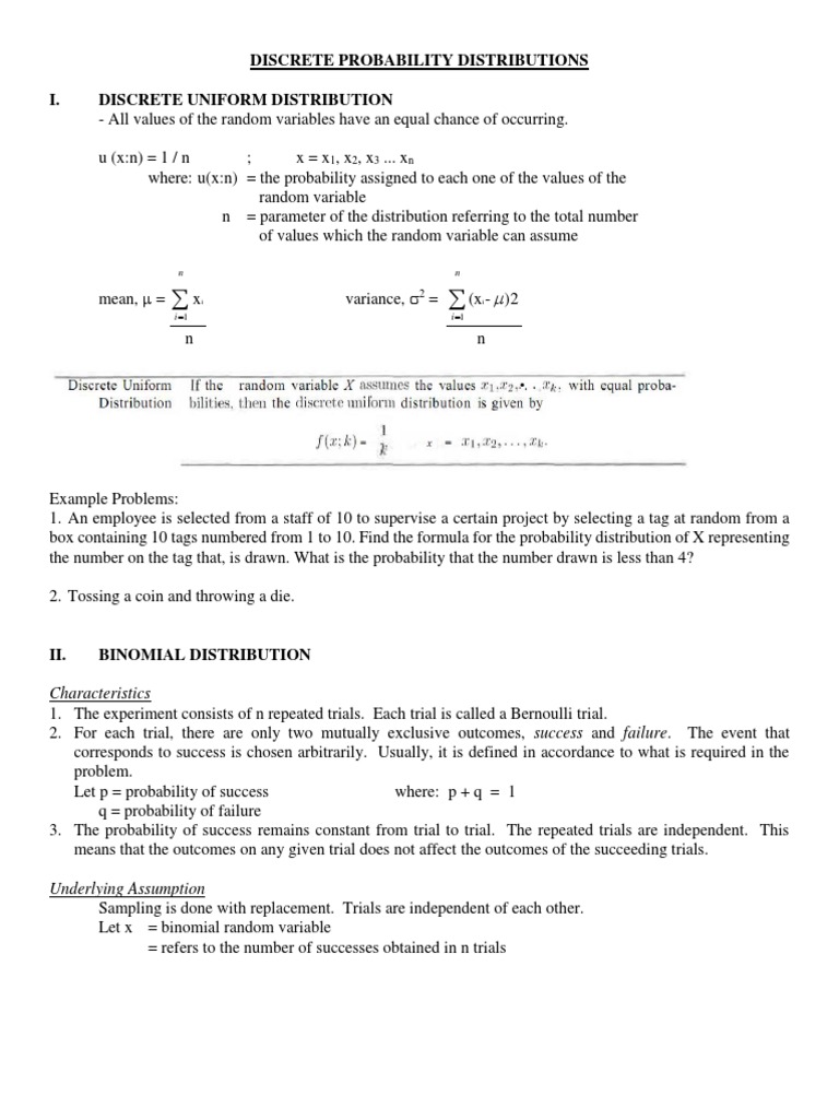 Lecture 8 Math 403 Discrete Probability Distributions Pdf