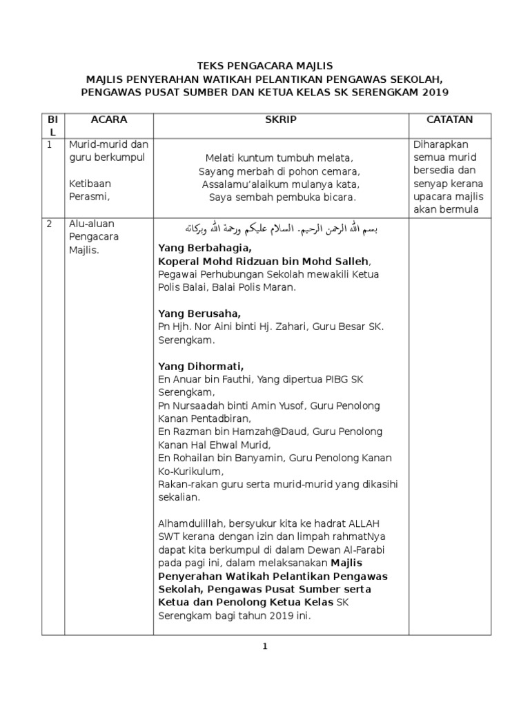 Teks Emcee Watikah Pelantikan 2019 | PDF