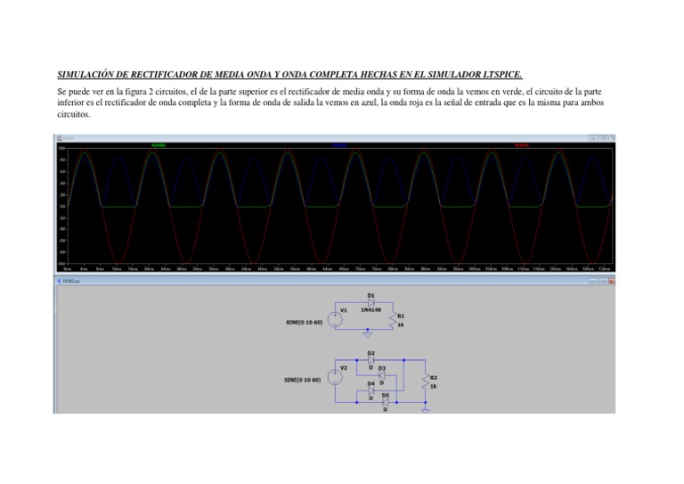 Simulación de Rectificador de Media Onda y Onda Completa Hechas en El Simulador Ltspice | PDF