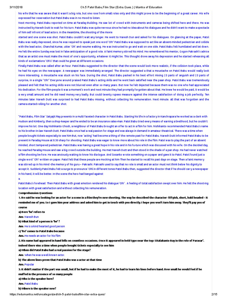 Ch.5 Patol Babu, Film Star (Extra - Ques.) | PDF