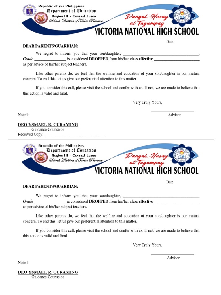 Student Dropout Notification Letter | PDF