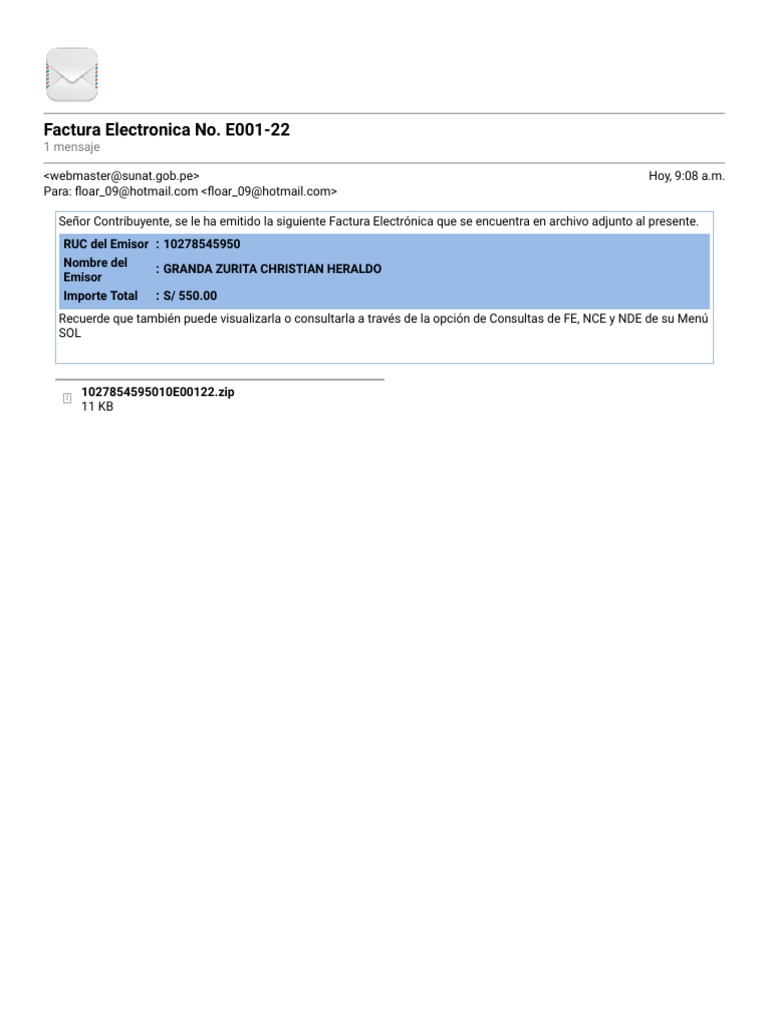 Unified Email - Factura Electronica No. E001-22 PDF | PDF