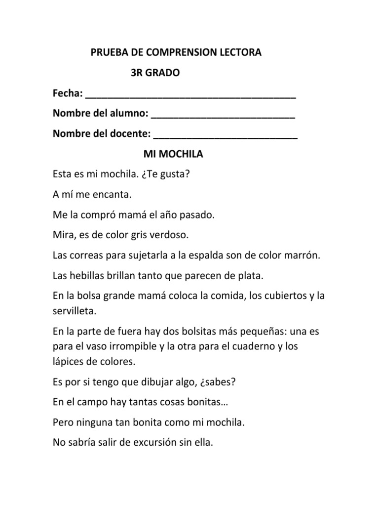 Prueba de Comprension Lectora | PDF