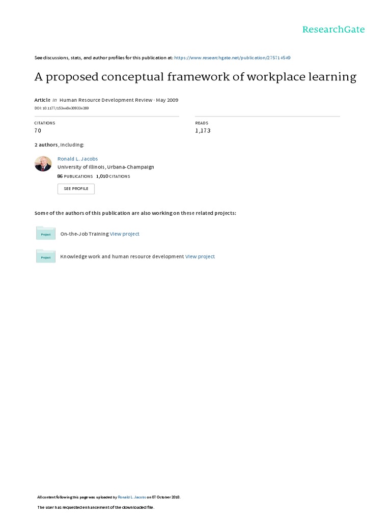Conceptual Framework of Workplace Learning - Implications For Theory ...