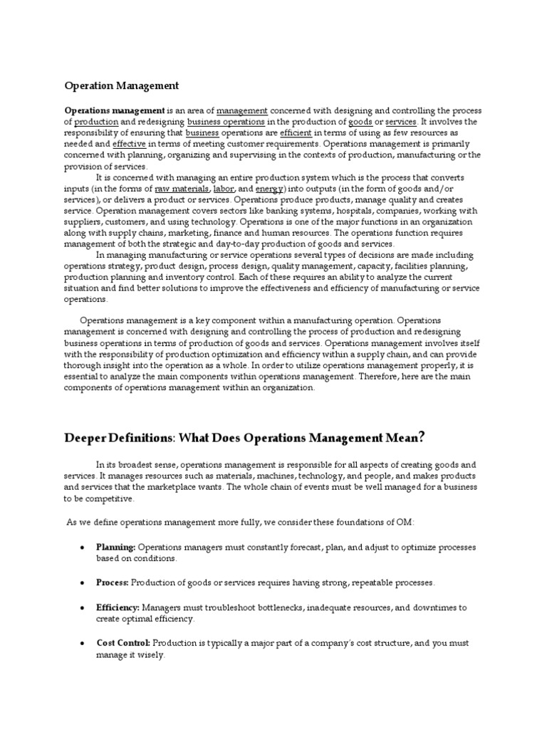 Operation Management | PDF | Operations Management | Supply Chain