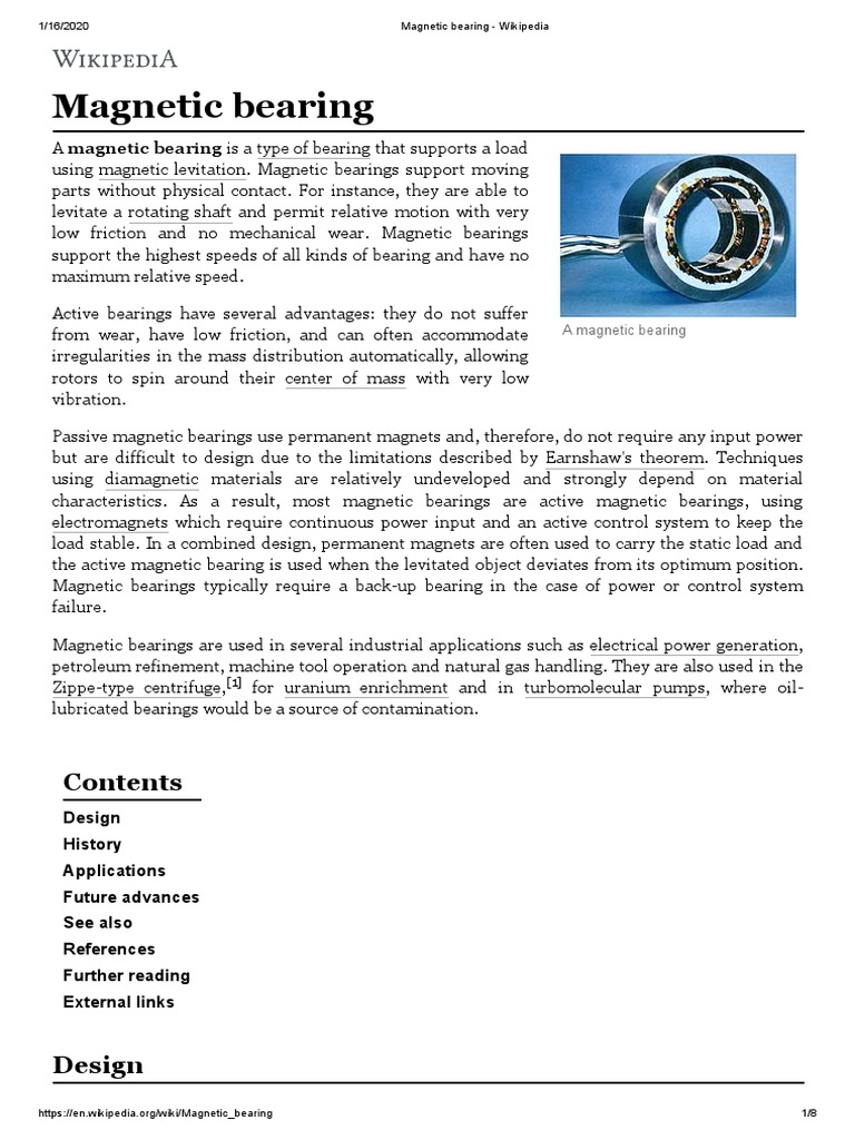 Magnetic Bearing - Wikipedia | PDF | Magnetism | Force