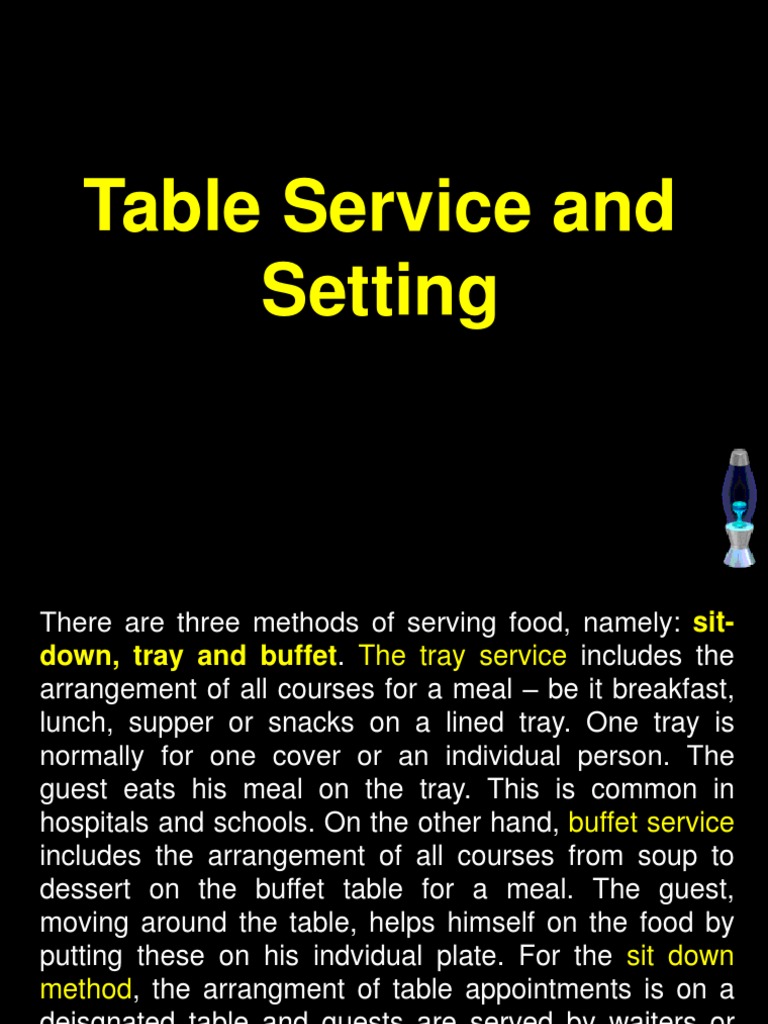 Table Service and Setting | PDF | Tableware | Buffet