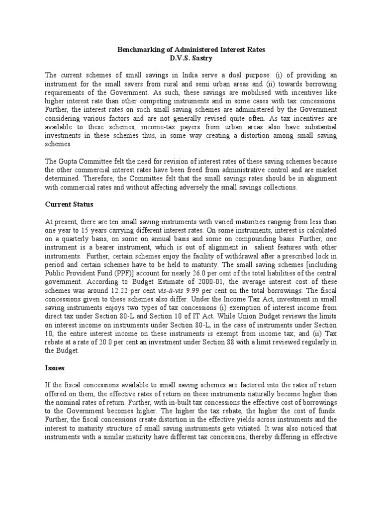 Benchmarking of Administered Interest Rates D.V.S. Sastry | PDF ...