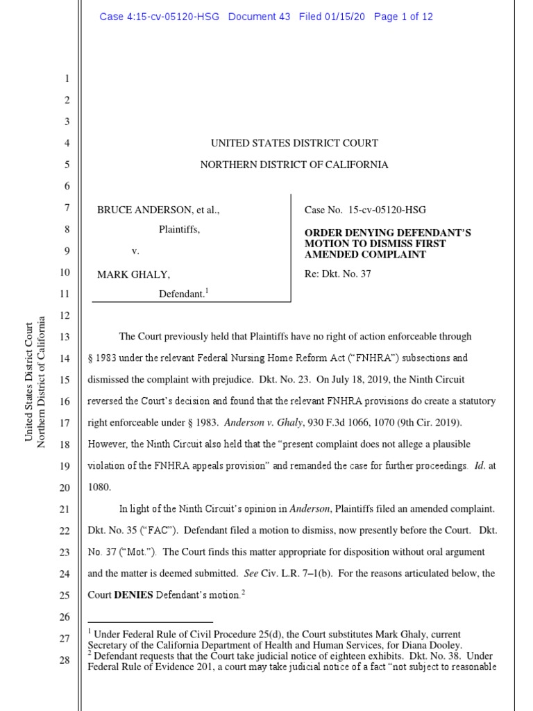 Order Denying Defendant's Motion To Dismiss | PDF | Lawsuit | Standing ...