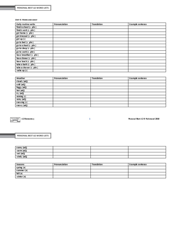 PB AmE A2 Word List U4 | PDF | Language Arts & Discipline