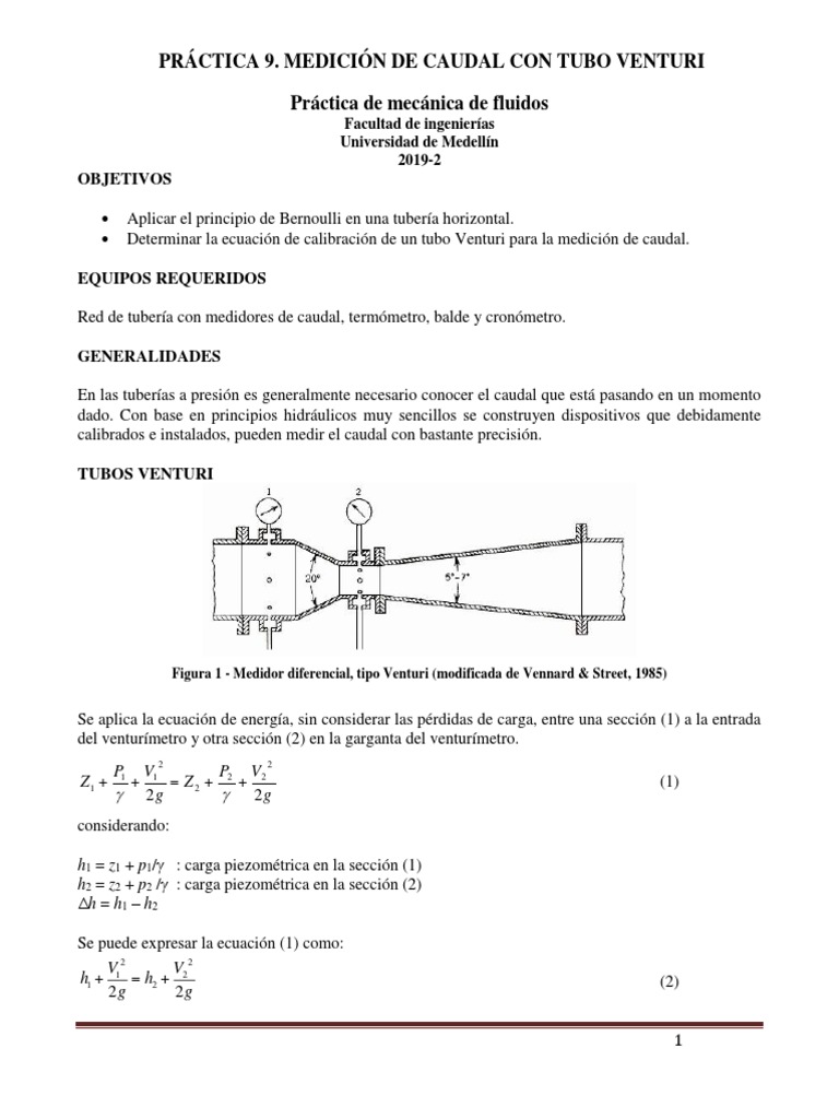 Practica 9 - Venturi PDF | PDF | Descarga (hidrología) | Medición