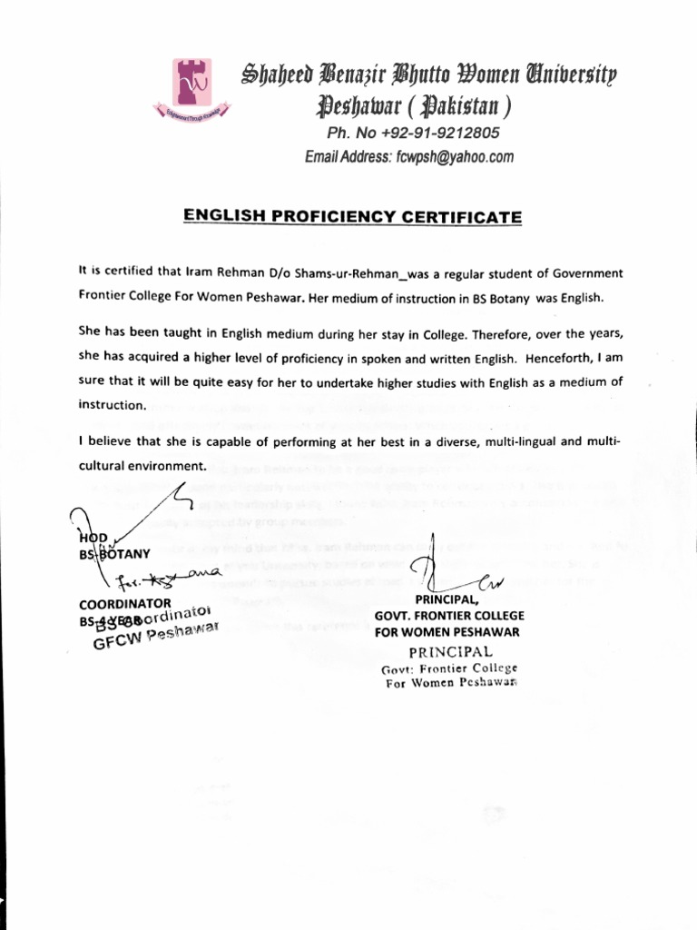 English Proficiency Certificate PDF | PDF