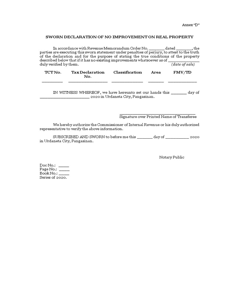 Sworn Declaration of No Improvement | PDF