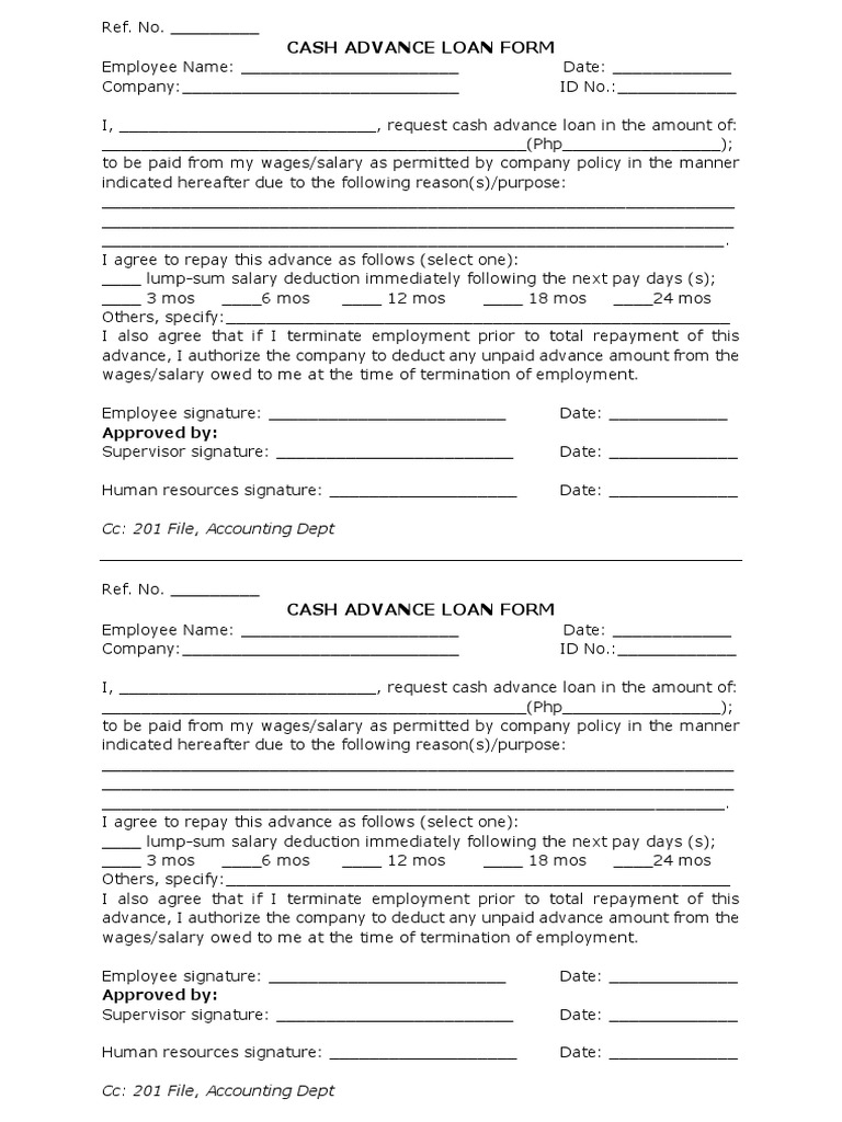 Cash Advance Form | PDF | Employment | Wage