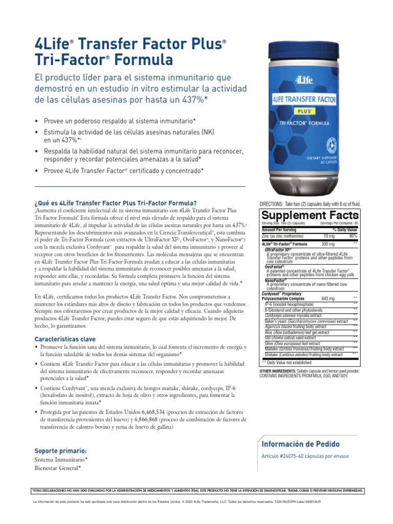 4life Transfer Factor Plus Trifactor | PDF | Sistema inmune ...