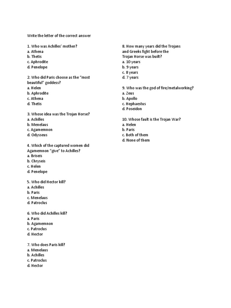 Greek Mythology Quiz Answers | PDF